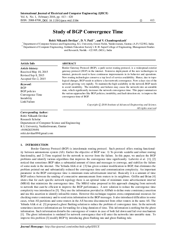 (PDF) Study of BGP Convergence Time