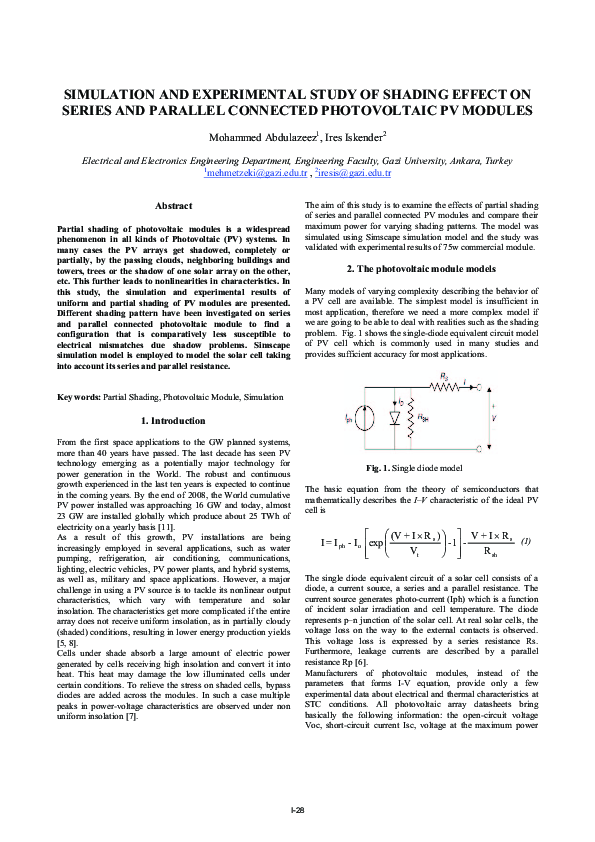 (PDF) Simulation and Experimental Study of Shading Effect on Series and ...