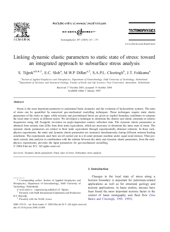 (PDF) Linking dynamic elastic parameters to static state of stress ...