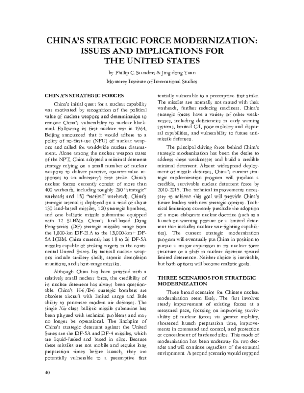 (PDF) China's Strategic Force Modernization: Issues and Implications ...