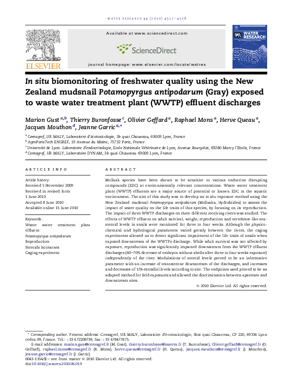 (PDF) In situ biomonitoring of freshwater quality using the New Zealand ...