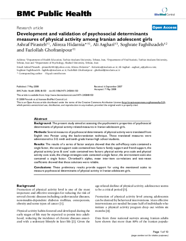 (PDF) Development and validation of psychosocial determinants measures of physical activity ...