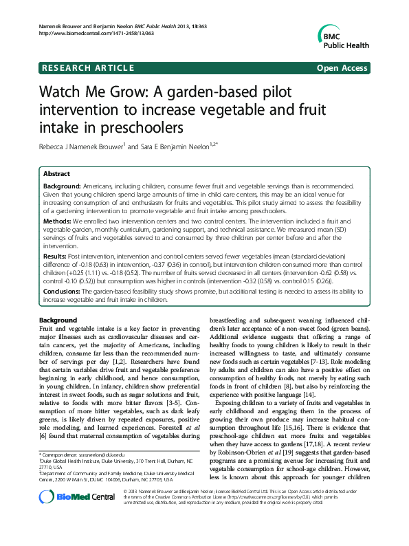 (PDF) Watch Me Grow: A garden-based pilot intervention to increase ...