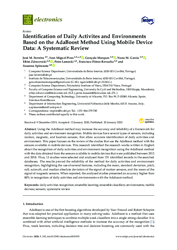 Pdf Identification Of Daily Activites And Environments Based On The Adaboost Method Using