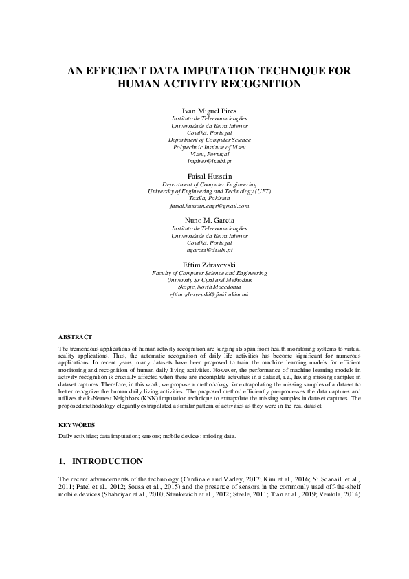(PDF) An Efficient Data Imputation Technique for Human Activity Recognition (PDF) An Efficient Data Imputation Technique for Human Activity Recognition