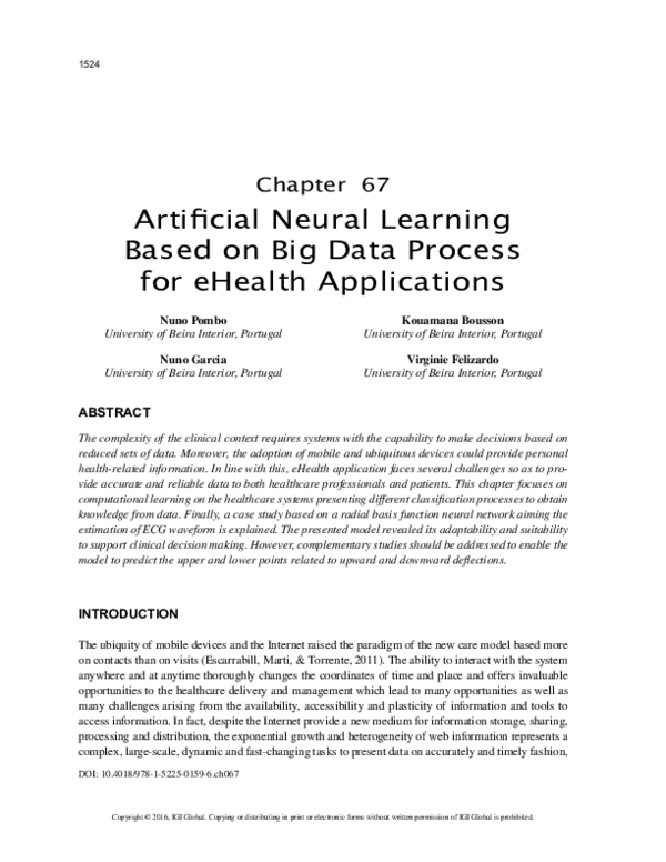 (PDF) Artificial Neural Learning Based on Big Data Process for eHealth ...