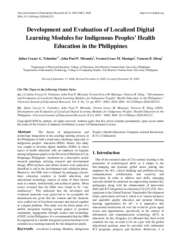 (PDF) Development and Evaluation of Localized Digital Learning Modules ...