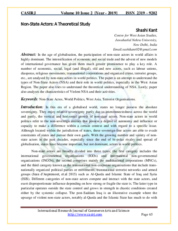 (PDF) Non-State Actors: A Theoretical Study