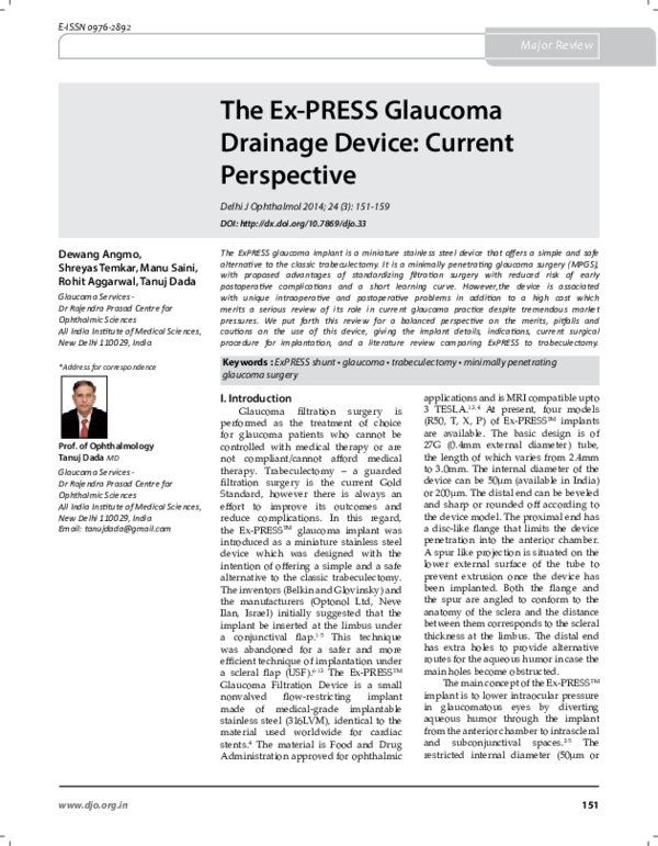 (PDF) The Ex-PRESS Glaucoma Drainage Device: Current Perspective