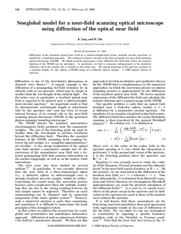 (PDF) Nonglobal model for a near-field scanning optical microscope using diffraction of the ...