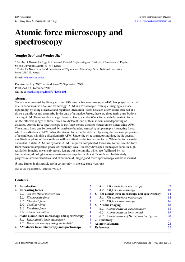 (PDF) Atomic force microscopy and spectroscopy
