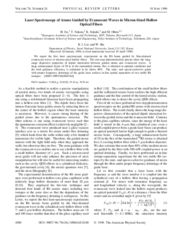 (PDF) Laser Spectroscopy of Atoms Guided by Evanescent Waves in a Small Hollow Fiber