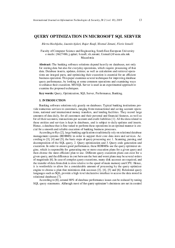 (PDF) Query Optimization in Microsoft SQL Server