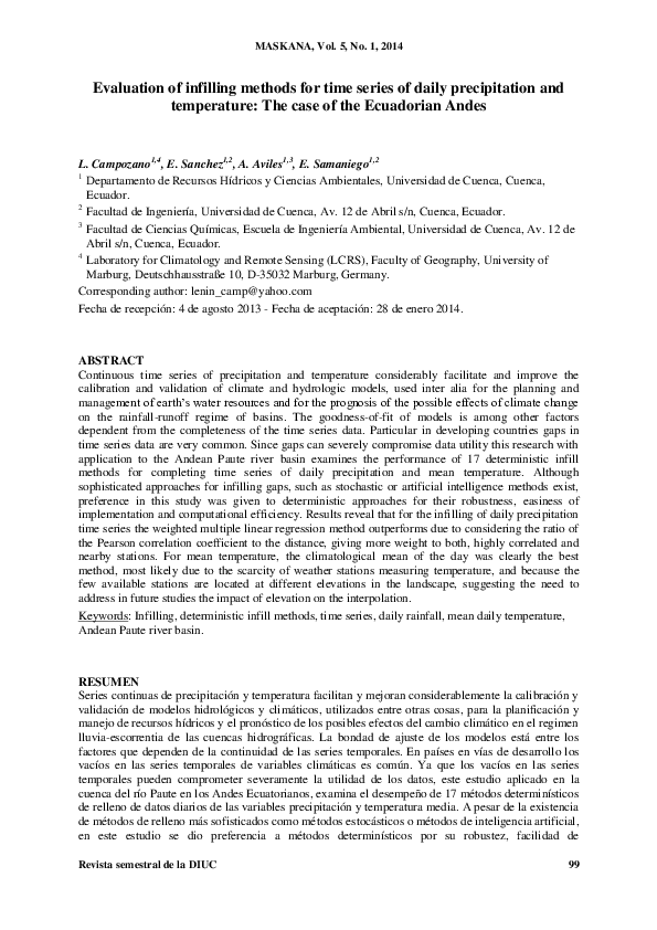 (PDF) Evaluation of infilling methods for time series of daily ...