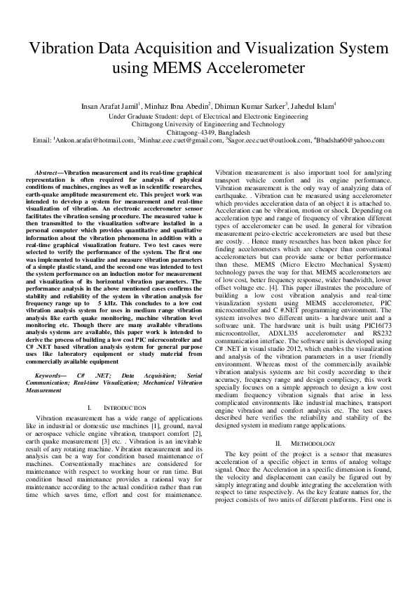 Pdf Vibration Data Acquisition And Visualization System Using Mems Accelerometer