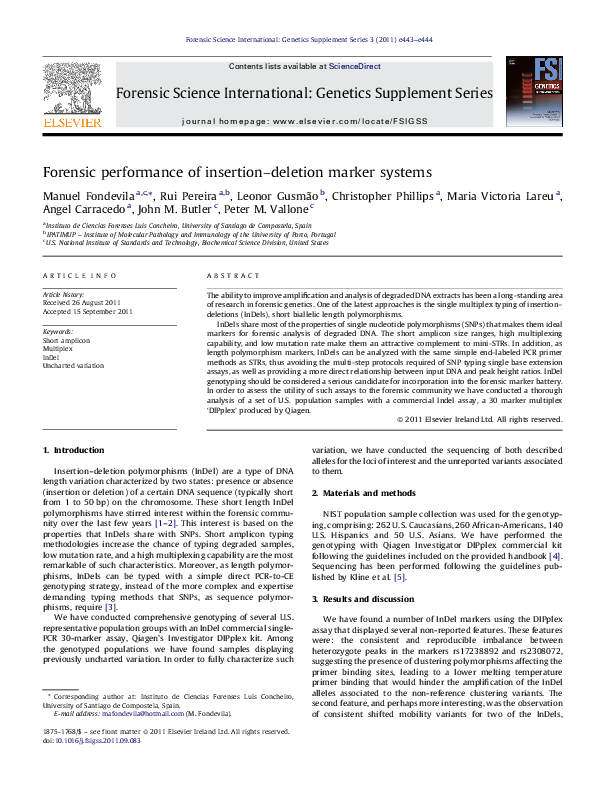 (PDF) Forensic performance of insertion-deletion marker systems