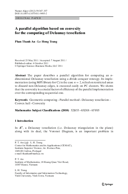 Pdf A Parallel Algorithm Based On Convexity For The Computing Of
