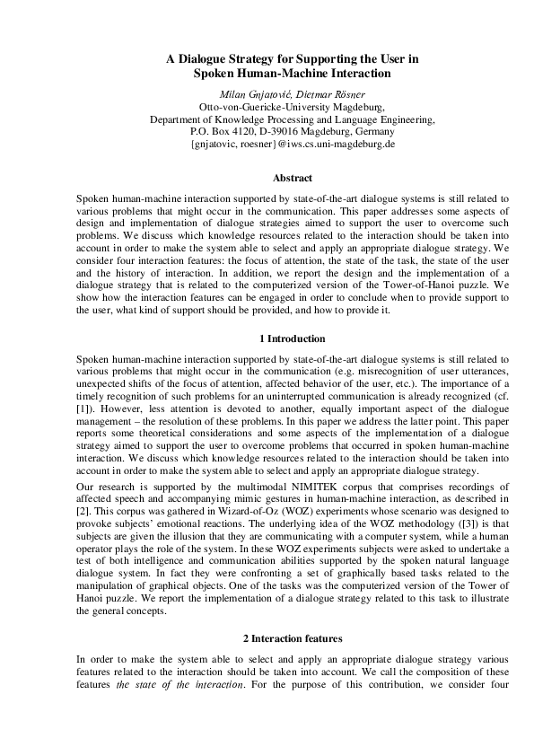 (PDF) A Dialogue Strategy for Supporting the User in Spoken Human ...