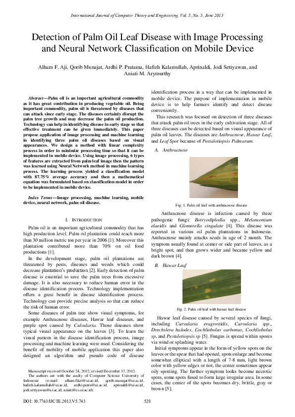 Pdf Detection Of Palm Oil Leaf Disease With Image Processing And Neural Network Classification