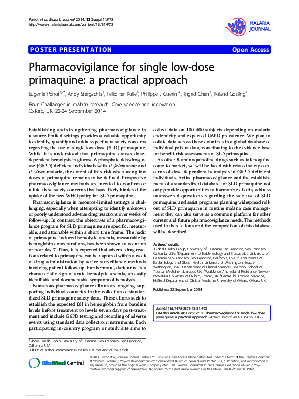 (PDF) Pharmacovigilance for single low-dose primaquine: a practical ...