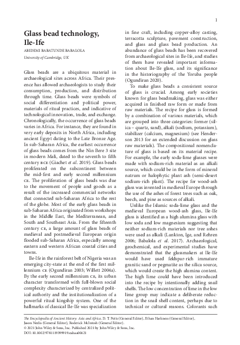(PDF) Glass Bead Technology, Ile‐Ife