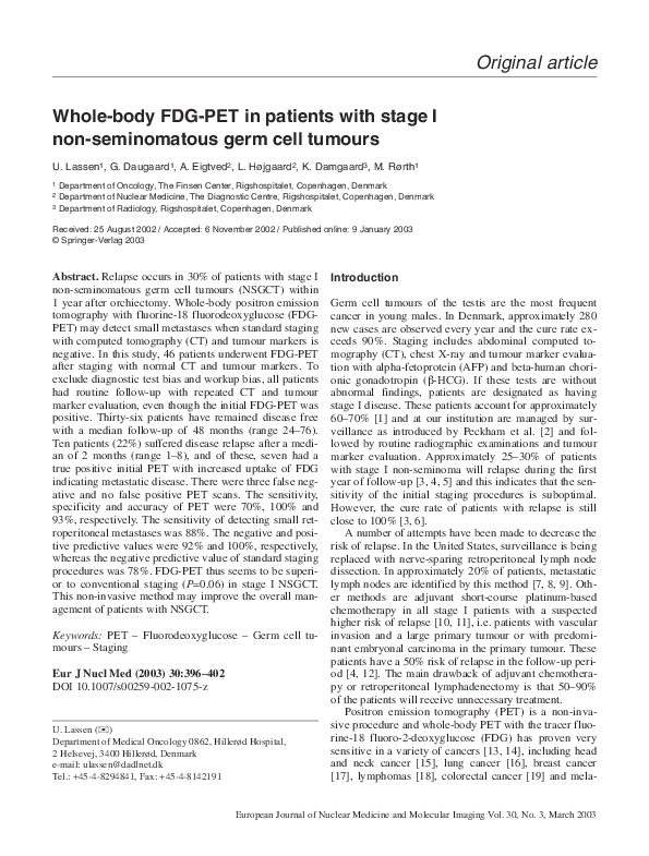 (PDF) Whole-body FDG-PET in patients with stage I non-seminomatous germ ...