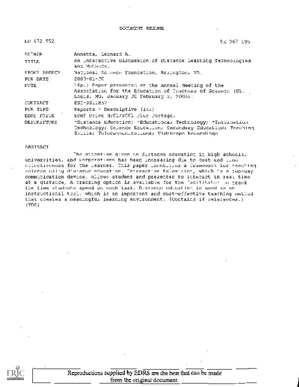 (PDF) An Interactive Discussion of Distance Learning Technologies and ...