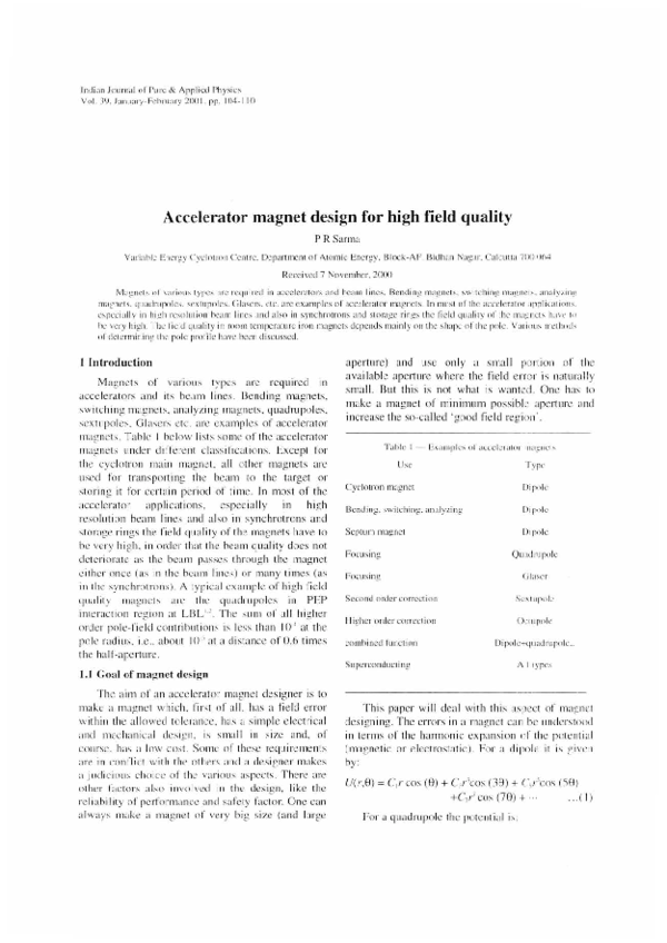 (PDF) Accelerator magnet design for high field quality