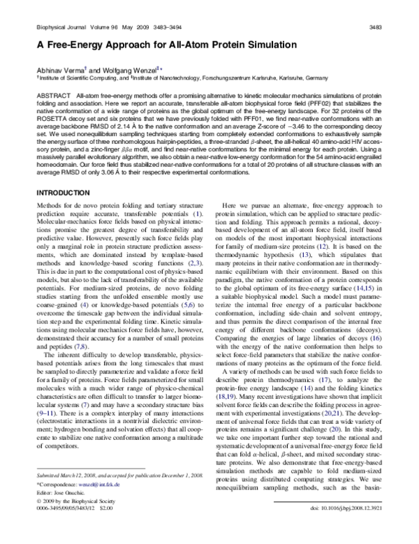 (PDF) A free-energy approach for all-atom protein simulation