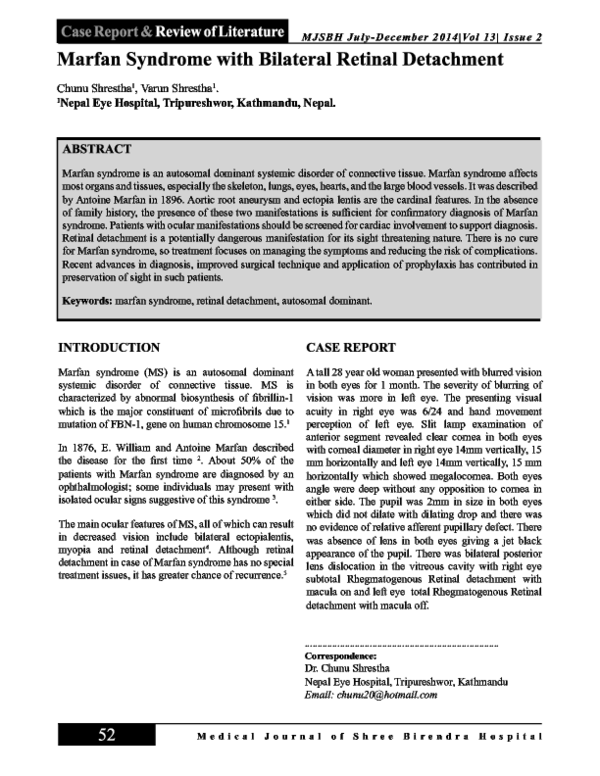 (PDF) Marfan Syndrome with Bilateral Retinal Detachment