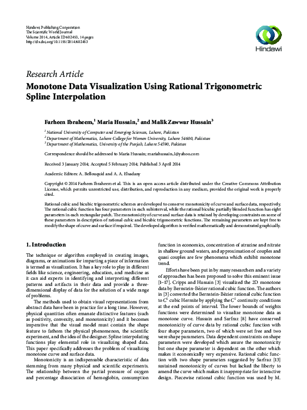 Pdf Monotone Data Visualization Using Rational Trigonometric Spline Interpolation