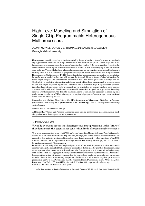 Pdf High Level Modeling And Simulation Of Single Chip Programmable