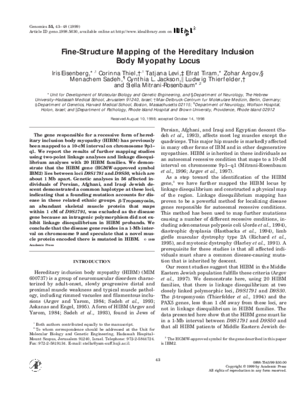 (PDF) Fine-Structure Mapping of the Hereditary Inclusion Body Myopathy ...