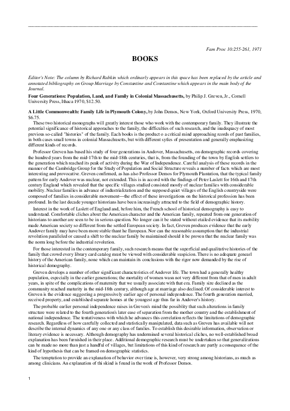 (PDF) A Little Commonwealth: Family Life in Plymouth Colony