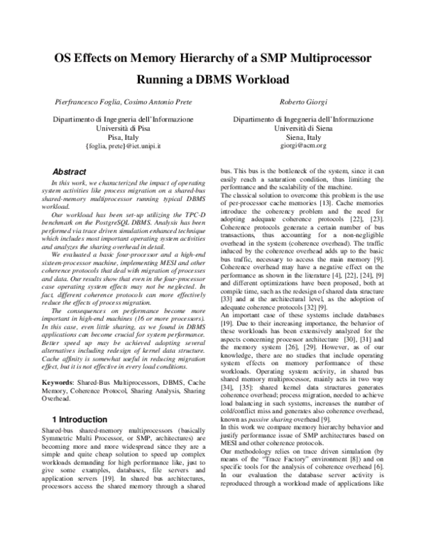 (PDF) OS Effects on Memory Hierarchy of a SMP Multiprocessor Running a DBMS Workload