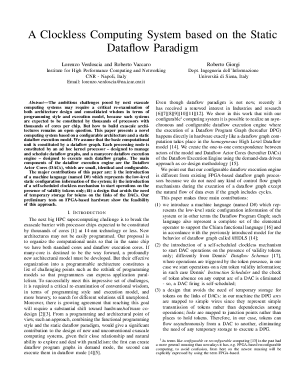 (PDF) A Clockless Computing System Based on the Static Dataflow Paradigm