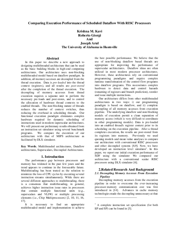 (PDF) Scheduled Dataflow Architecture vs RISC Processors Performance (PDF) Scheduled Dataflow Architecture vs RISC Processors Performance