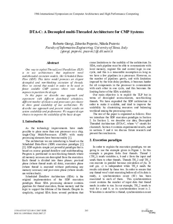 Pdf Decoupled Threaded Architecture