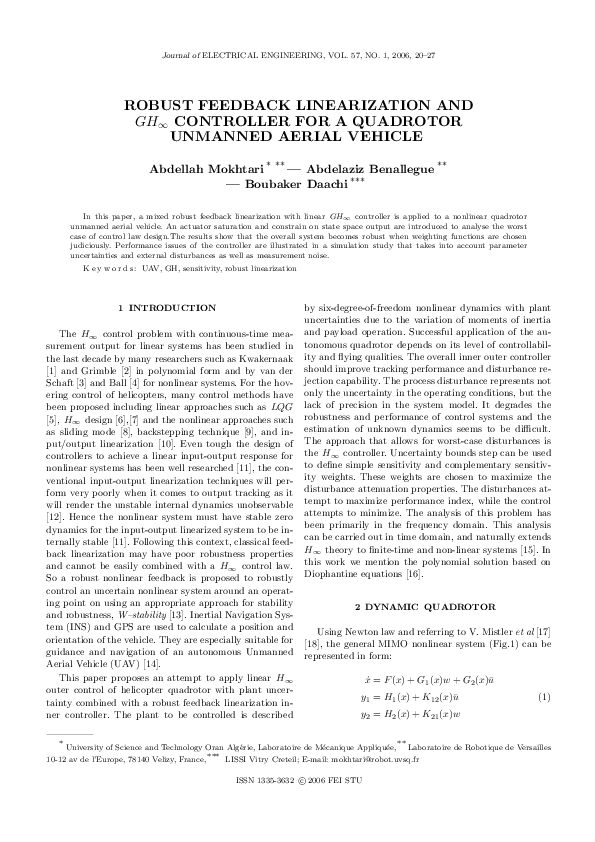 (PDF) Robust feedback linearization and GH∞ controller for a quadrotor unmanned aerial vehicle