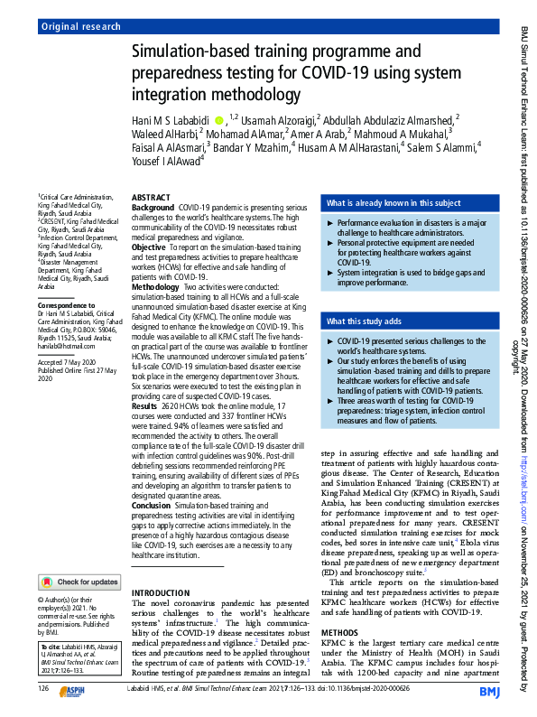 (PDF) COVID-19 Training and Preparedness: A Simulation Approach