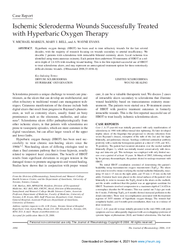 (PDF) Ischemic scleroderma wounds successfully treated with hyperbaric ...