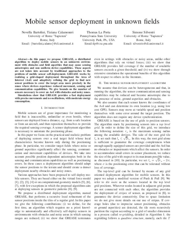 Pdf Mobile Sensor Deployment In Unknown Fields