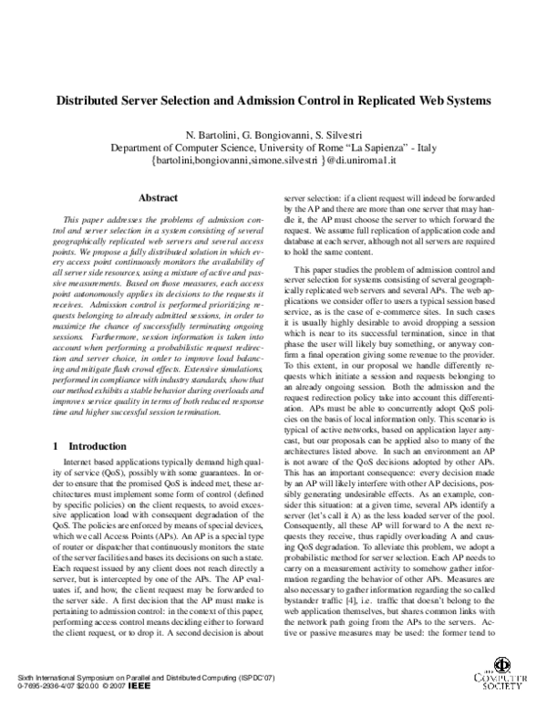 (PDF) Distributed server selection and admission control in replicated web systems