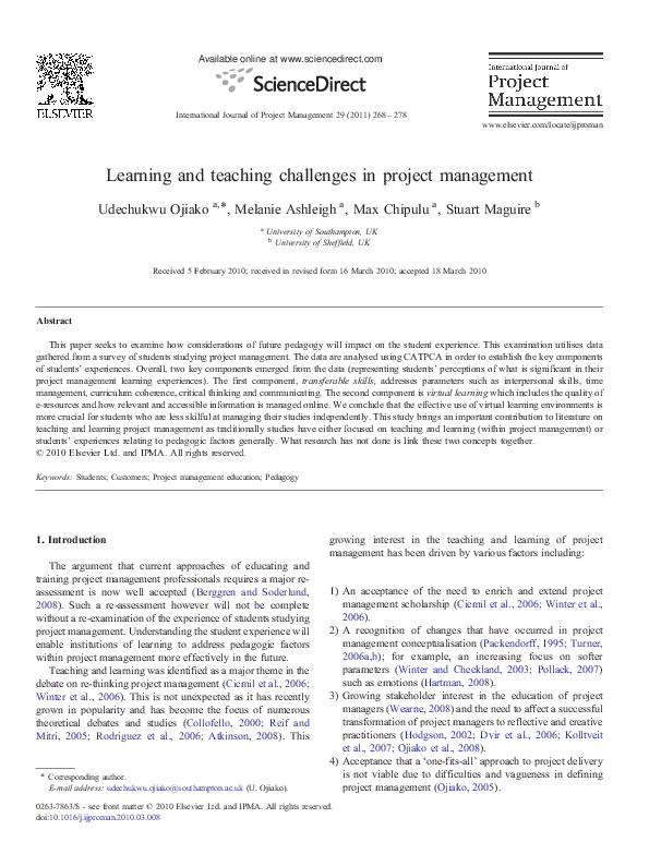 (PDF) Learning and teaching challenges in project management