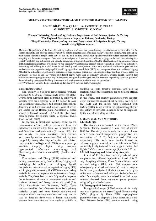 (PDF) Multivariate Geostatistical Methods for Mapping Soil Salinity | Salih Aydemir - Academia.edu