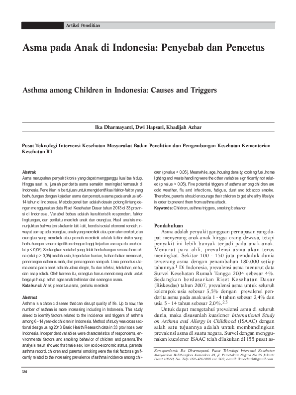 (PDF) ID asma pada anak indonesia penyebab dan pencetus