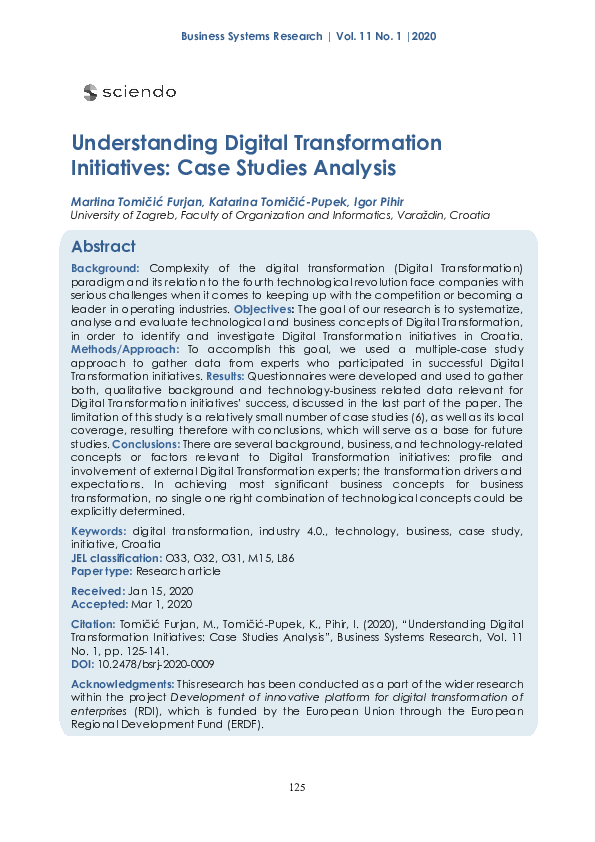 (PDF) Understanding Digital Transformation Initiatives: Case Studies ...