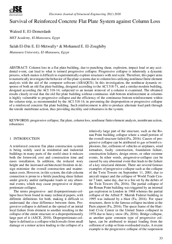 (PDF) Survival of Reinforced Concrete Flat Plate System against Column Loss