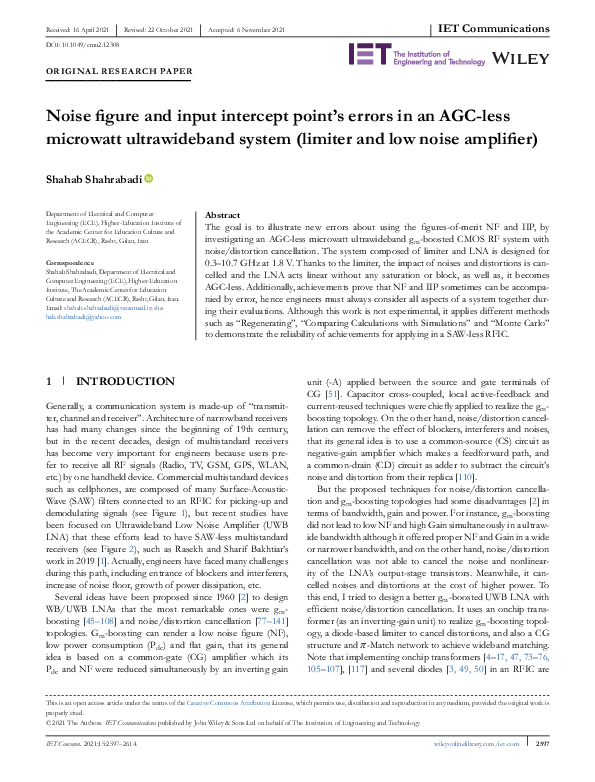 (PDF) Noise figure and input intercept point's errors in an AGC‐less ...
