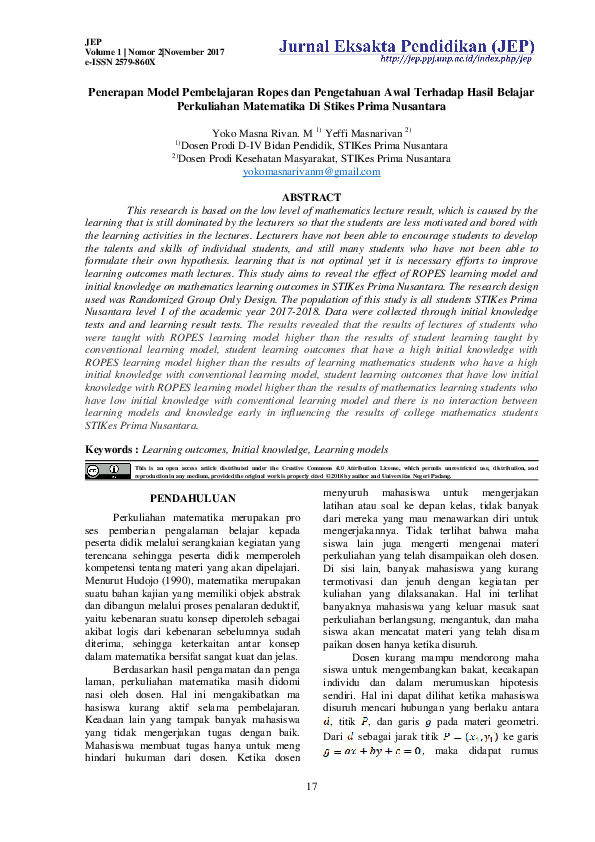 (PDF) Penerapan Model Pembelajaran Ropes Dan Pengetahuan Awal Terhadap ...